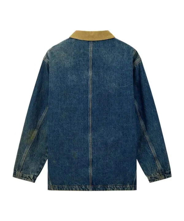 Emporio Armani Cotton Denim Jacket With Corduroy Collar And Patch Pockets - Blue