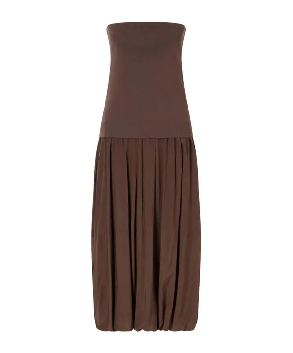 ST. AGNI Ribbed Pleated Jersey Midi Dress
