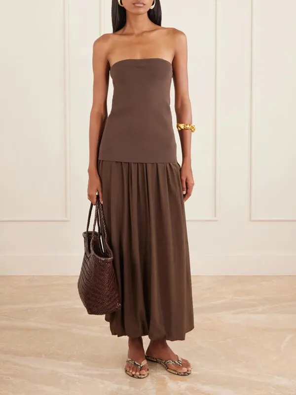 ST. AGNI Ribbed Pleated Jersey Midi Dress