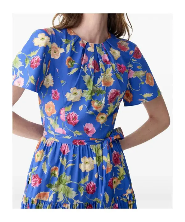 Carolina Herrera Poppy-print Tiered Midi Dress With Sash