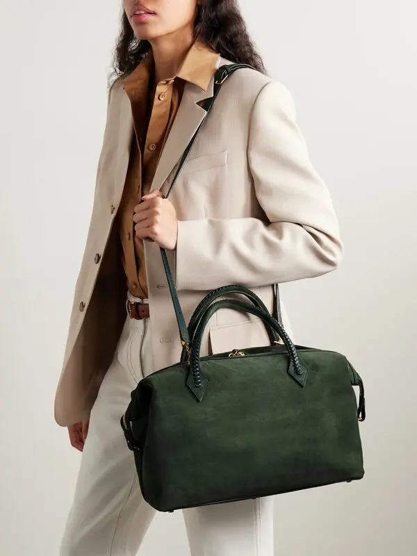 METIER Medium Braided Leather-trimmed Suede Tote