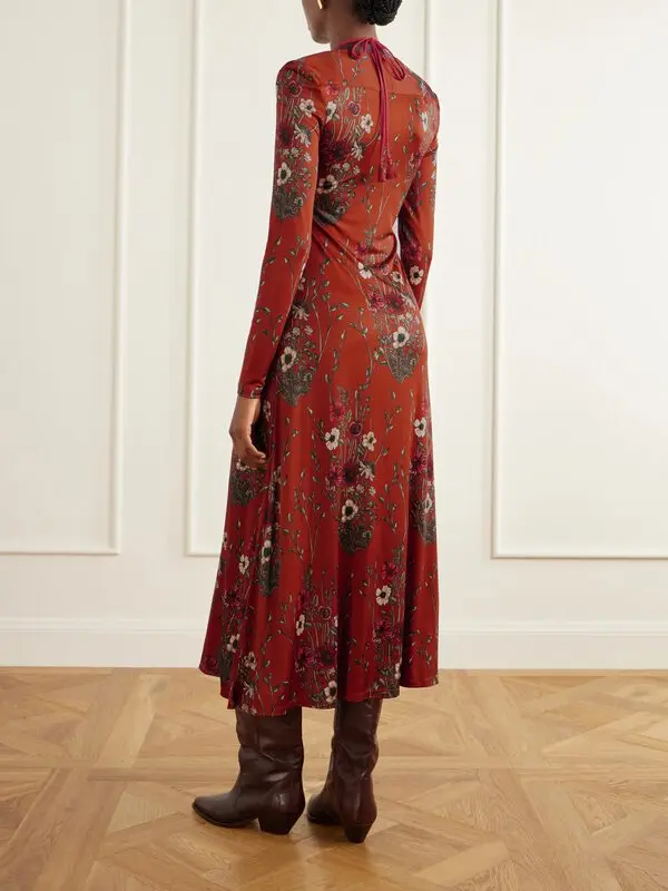 Johanna Ortiz Gathered Floral-print Stretch-jersey Midi Dress