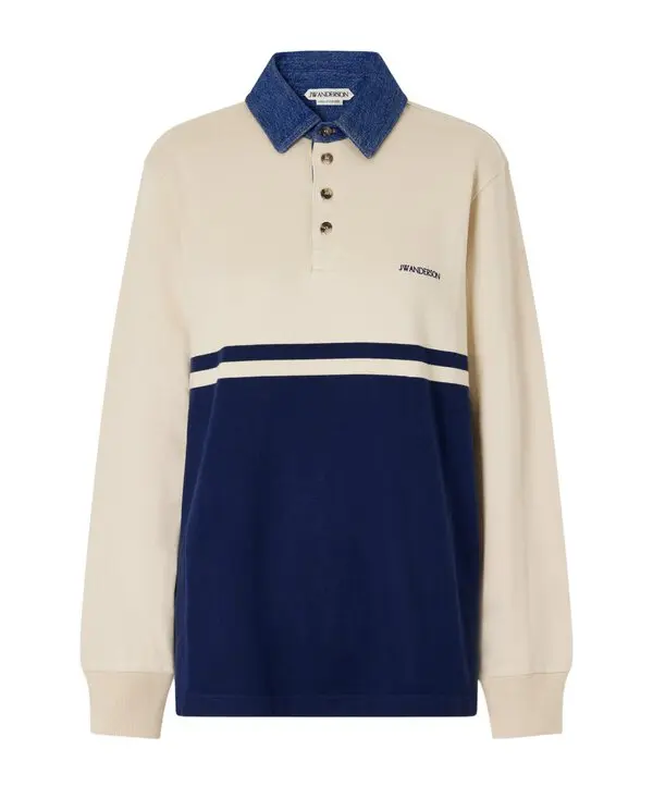 J.W.ANDERSON Embroidered Striped Cotton-jersey Polo Shirt