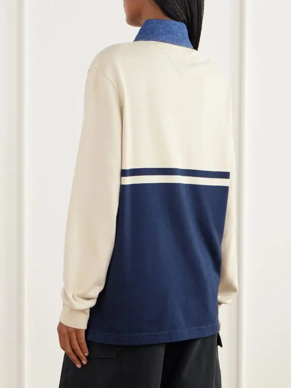 J.W.ANDERSON Embroidered Striped Cotton-jersey Polo Shirt
