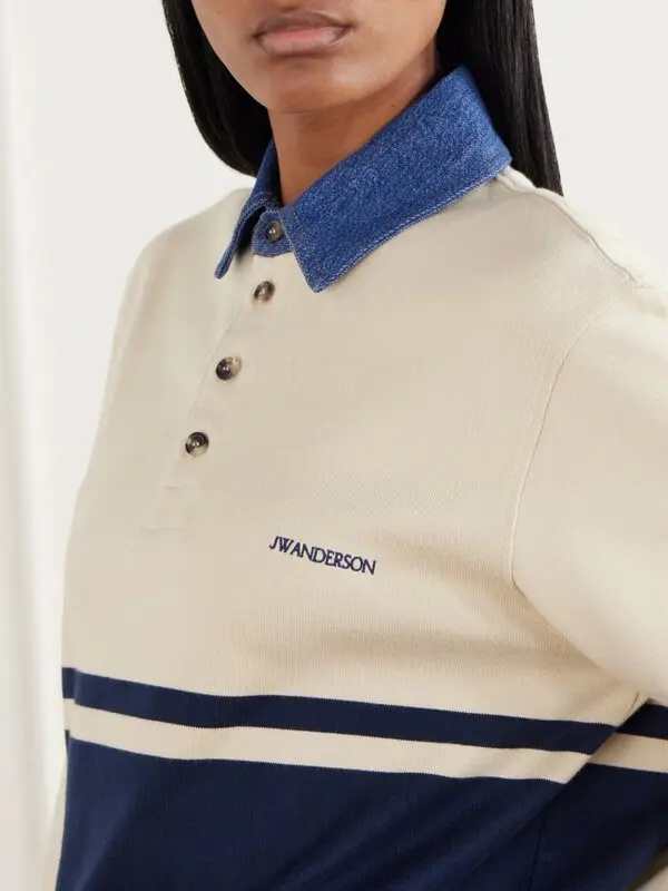 J.W.ANDERSON Embroidered Striped Cotton-jersey Polo Shirt