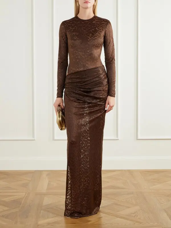 Alex Perry Draped Leopard-print Mesh Maxi Skirt