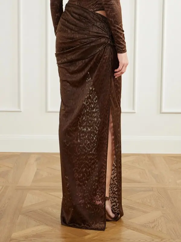Alex Perry Draped Leopard-print Mesh Maxi Skirt