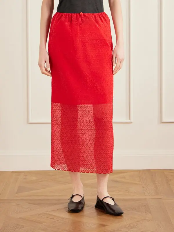 Cecilie Bahnsen Embroidered Tulle Midi Skirt