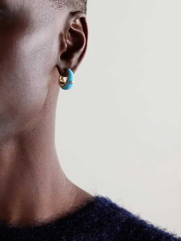 Yvonne Léon 9-karat Gold, Turquoise And Diamond Hoop Earrings