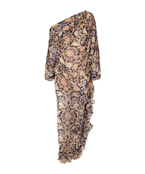 Zimmermann One-shoulder Gathered Printed Crepe Maxi Dress