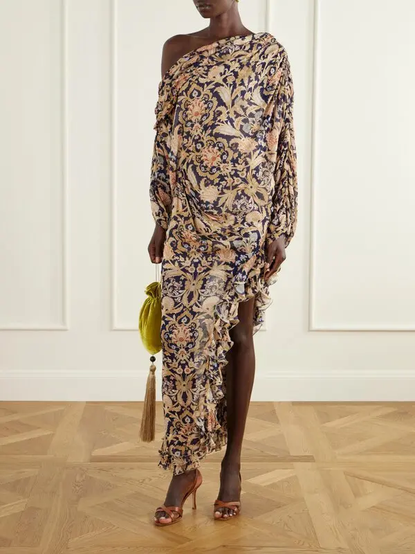 Zimmermann One-shoulder Gathered Printed Crepe Maxi Dress