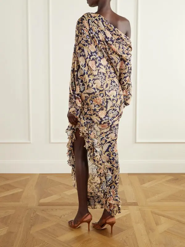 Zimmermann One-shoulder Gathered Printed Crepe Maxi Dress