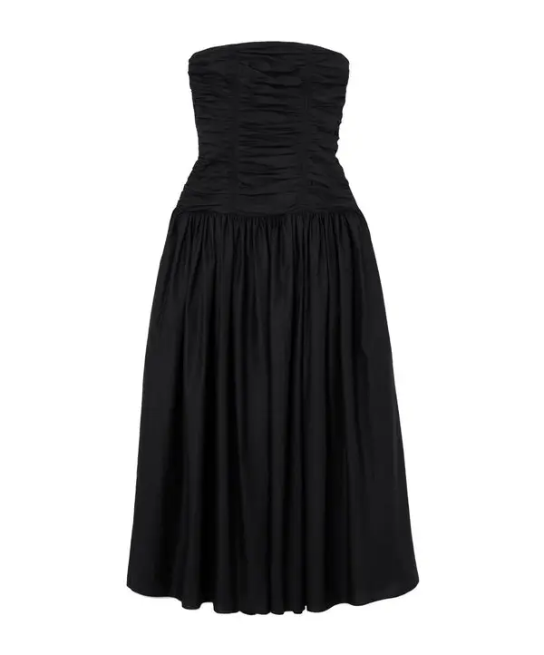 Matteau Strapless Ruched Organic Cotton-poplin Midi Dress
