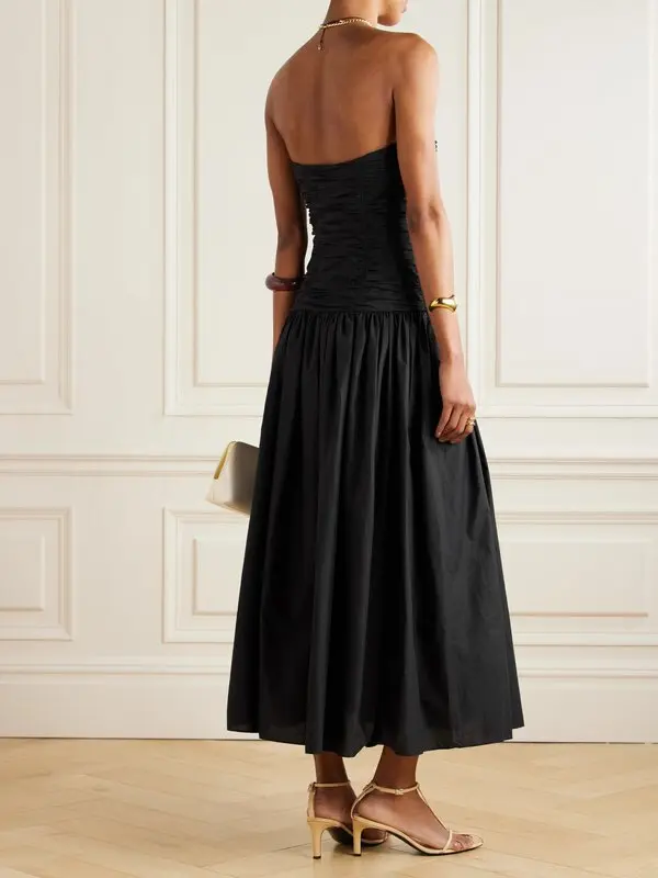 Matteau Strapless Ruched Organic Cotton-poplin Midi Dress