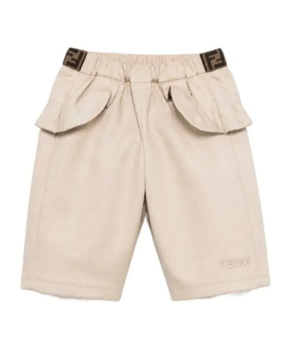 Fendi Ruffled-trim Logo-waistband Trousers - Beige
