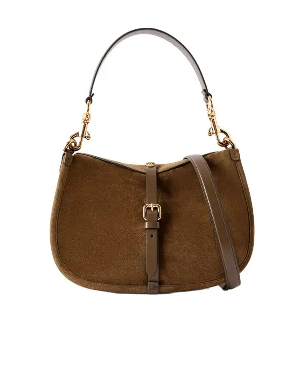 Etro Logo-detailed Leather-trimmed Suede Shoulder Bag