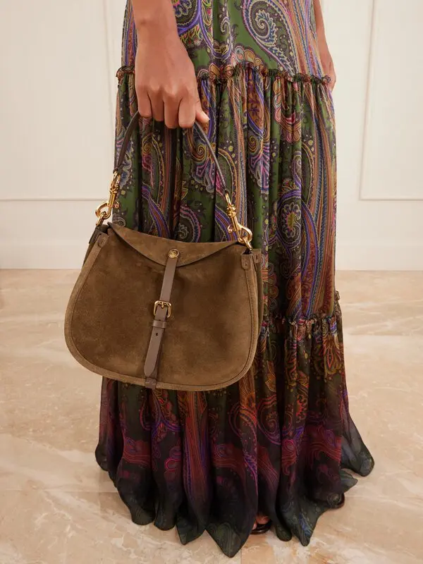 Etro Logo-detailed Leather-trimmed Suede Shoulder Bag