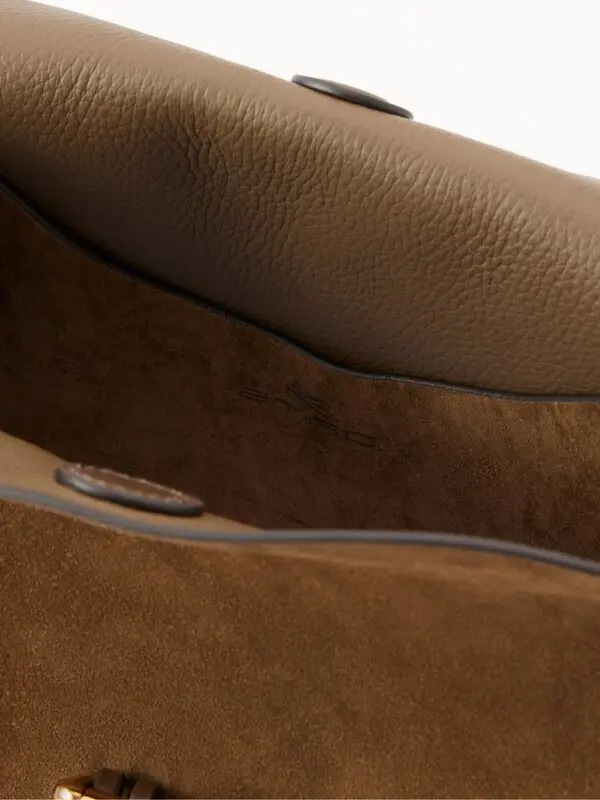 Etro Logo-detailed Leather-trimmed Suede Shoulder Bag