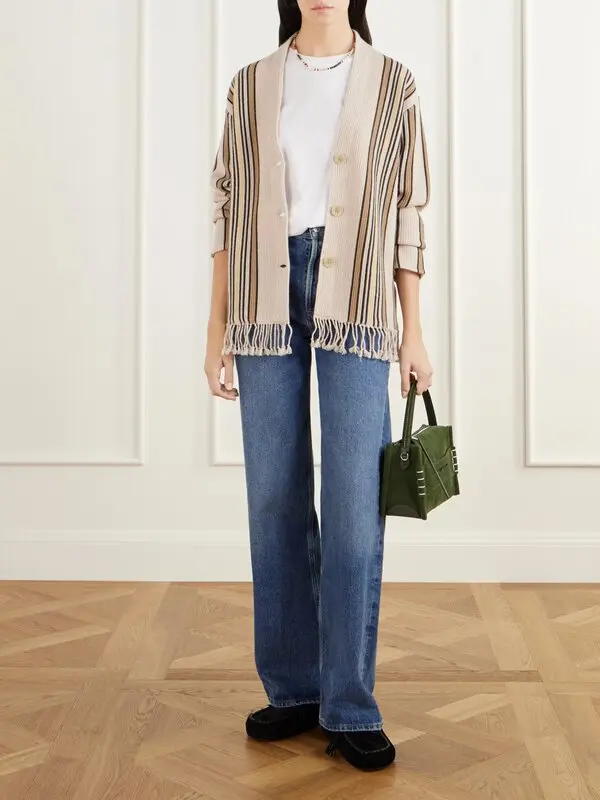 Guest In Residence Striped Wool And Cashmere-blend Cardigan