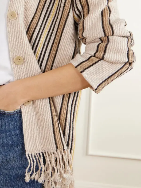 Guest In Residence Striped Wool And Cashmere-blend Cardigan