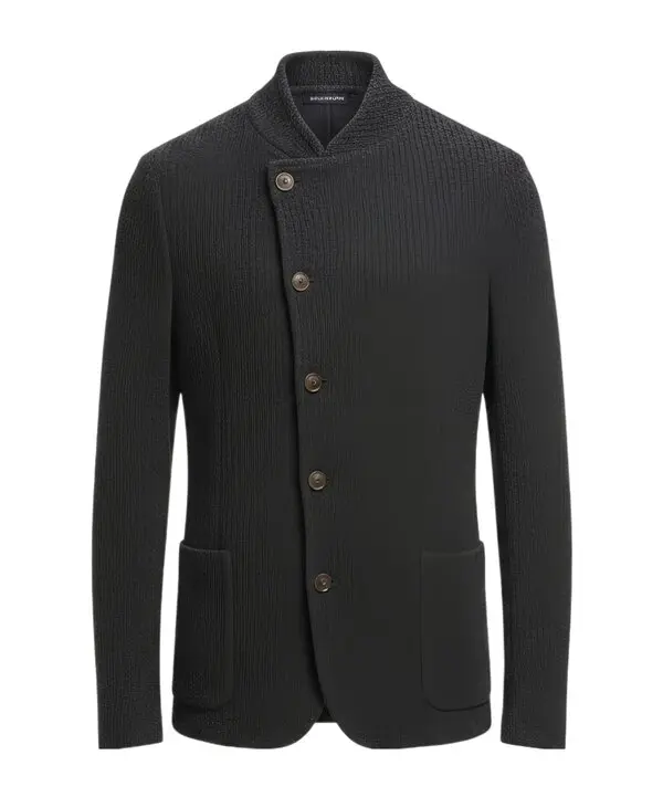 Emporio Armani Asymmetric-fastening Textured-knit Cardigan - Navy