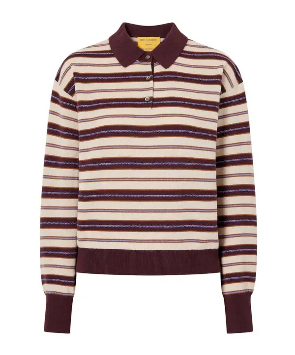 Guest In Residence Striped Cashmere Polo Sweater