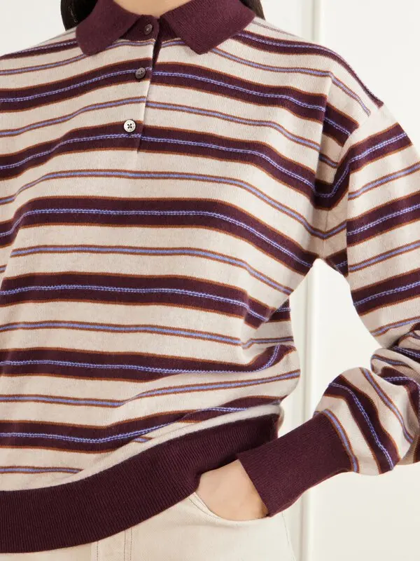 Guest In Residence Striped Cashmere Polo Sweater
