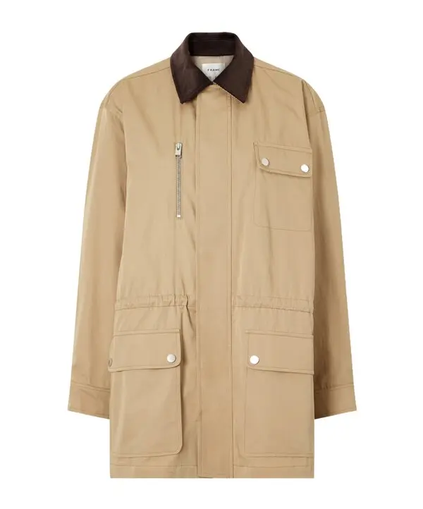FRAME Drawstring Corduroy-trimmed Cotton-twill Jacket