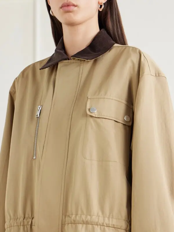 FRAME Drawstring Corduroy-trimmed Cotton-twill Jacket