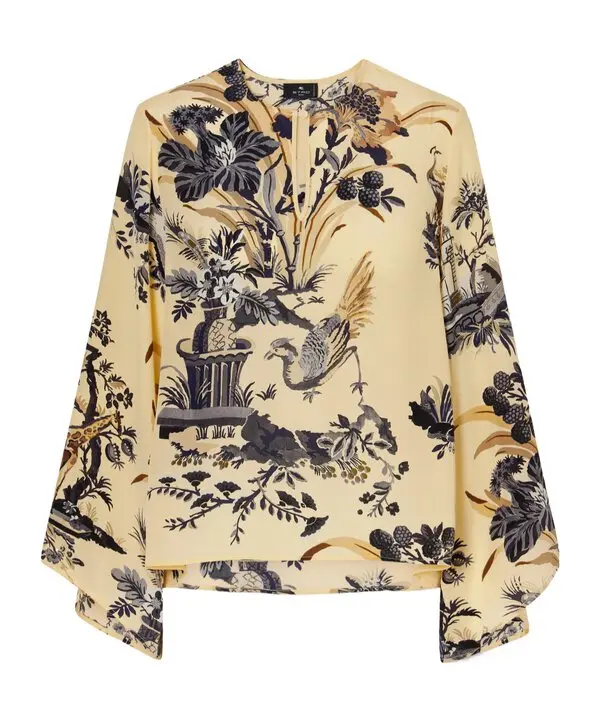 Etro Floral-printed Silk Crepe De Chine Blouse - Beige