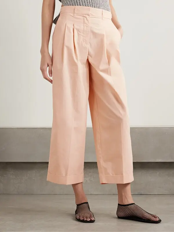 Proenza Schouler Kyle Cropped Pleated Cotton-poplin Wide-leg Pants - No