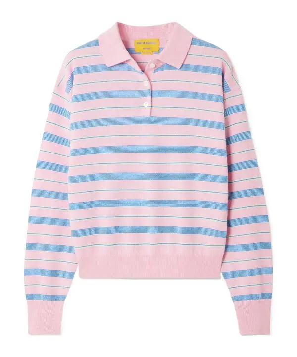 Guest In Residence Striped Cashmere Polo Sweater