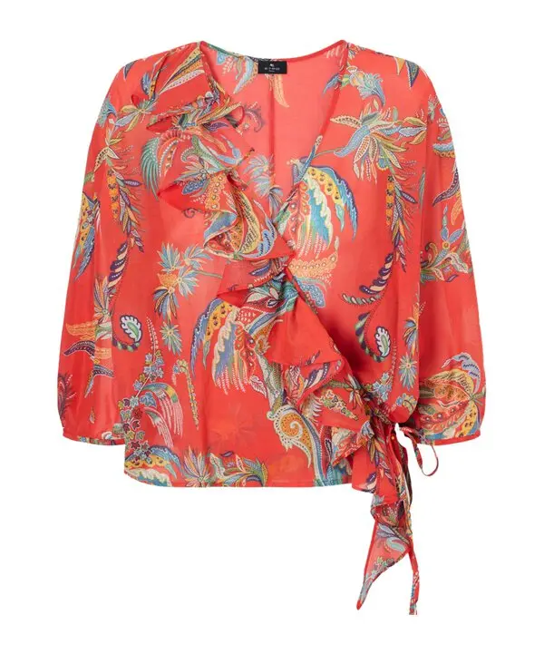 Etro Ruffled Printed Cotton Blouse - Red