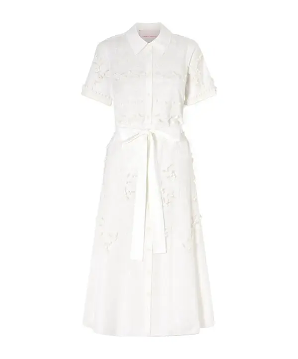 Carolina Herrera Belted Embroidered Cotton-blend Poplin Midi Shirt Dress - White