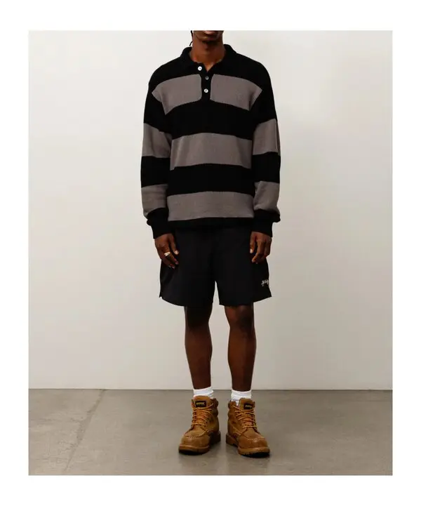 StÜssy Pique Knit Stripe Rugby - Black