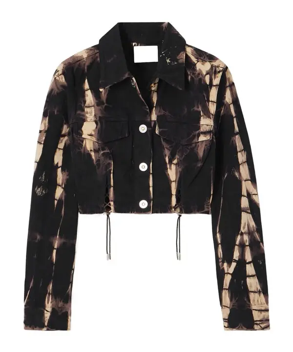 DION LEE Cropped Fringed Printed Denim Jacket