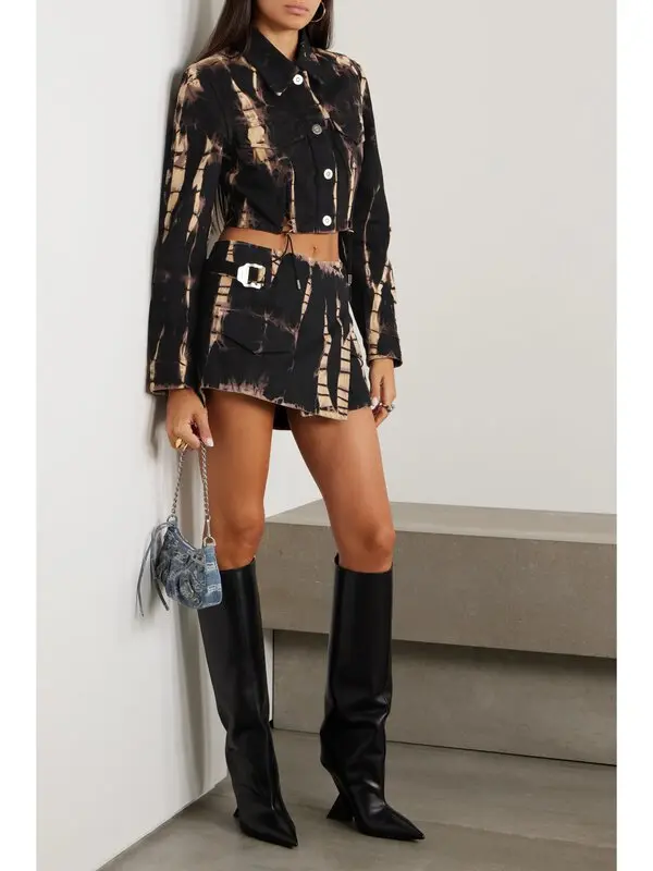 DION LEE Cropped Fringed Printed Denim Jacket