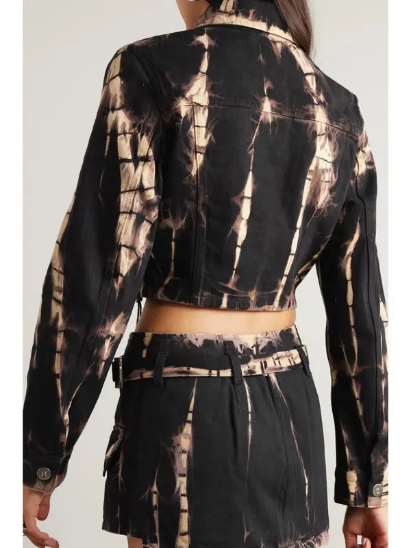 DION LEE Cropped Fringed Printed Denim Jacket