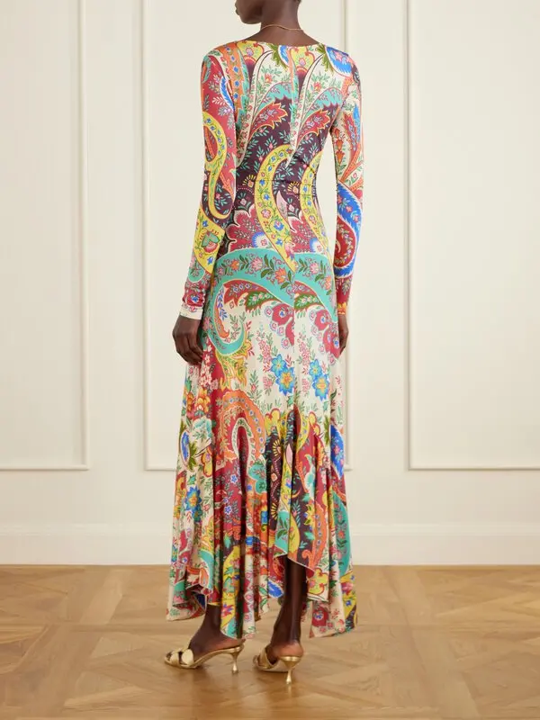 Etro Ruffled Paisley-print Jersey Maxi Dress