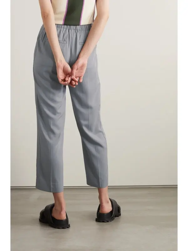 Vince Cropped Pleated Twill Straight-leg Pants