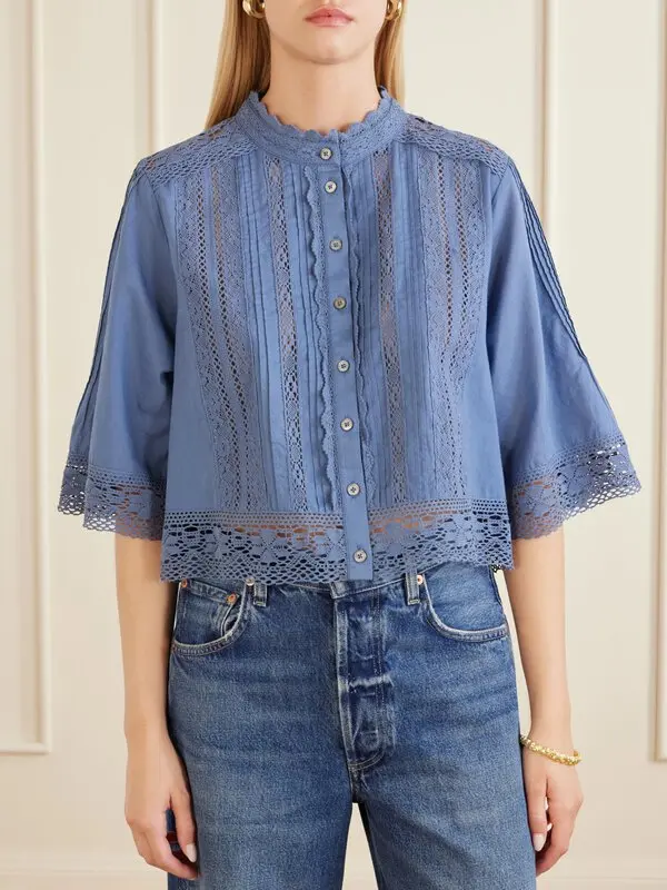 Sea Crochet-trimmed Cotton Blouse
