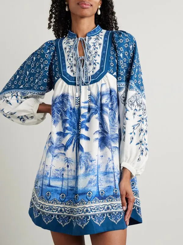 Farm Rio Printed Linen-blend Mini Dress