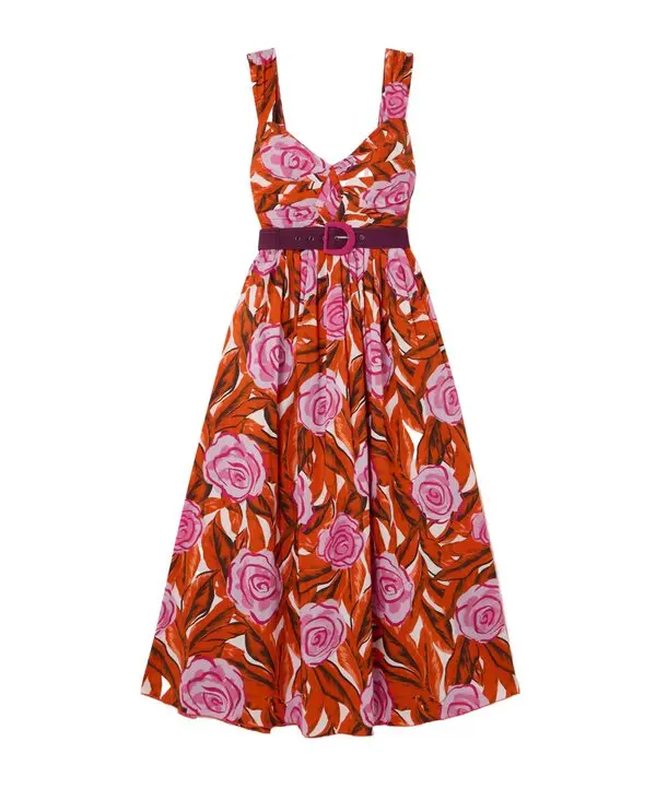 Diane Von Furstenberg Elisa Belted Gathered Floral-print Cotton-blend Poplin Midi Dress - No