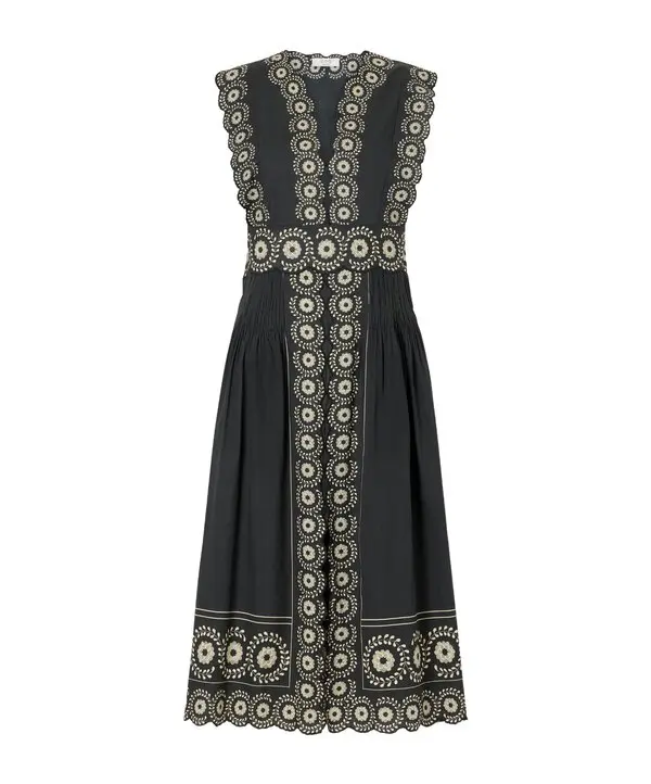 Sea Scalloped Embroidered Cotton-voile Midi Dress