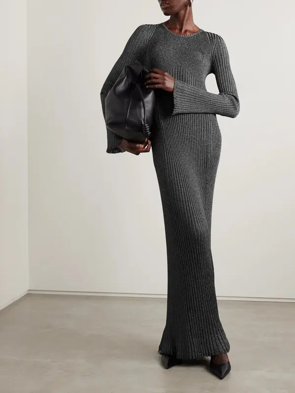 Proenza Schouler Joni Metallic Ribbed-knit Maxi Dress - No