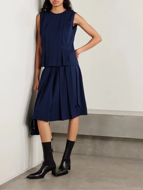 Proenza Schouler Belted Pleated Crepe Skirt