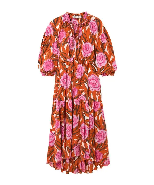 Diane Von Furstenberg Artie Gathered Tiered Floral-print Cotton-blend Midi Dress - No