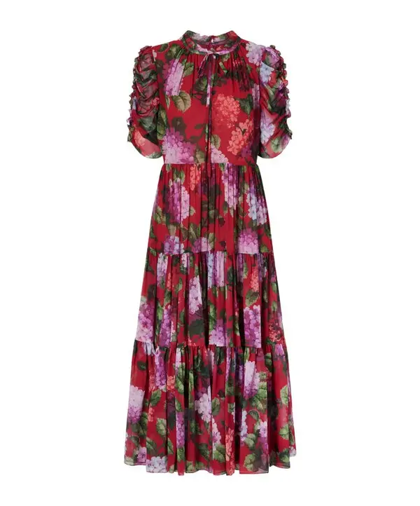 Carolina Herrera Hydrangea-print Tiered Dress