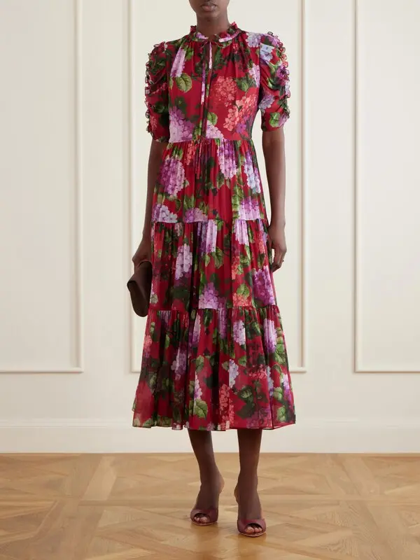 Carolina Herrera Hydrangea-print Tiered Dress