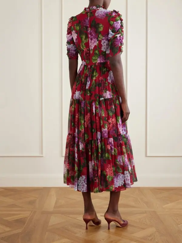 Carolina Herrera Hydrangea-print Tiered Dress